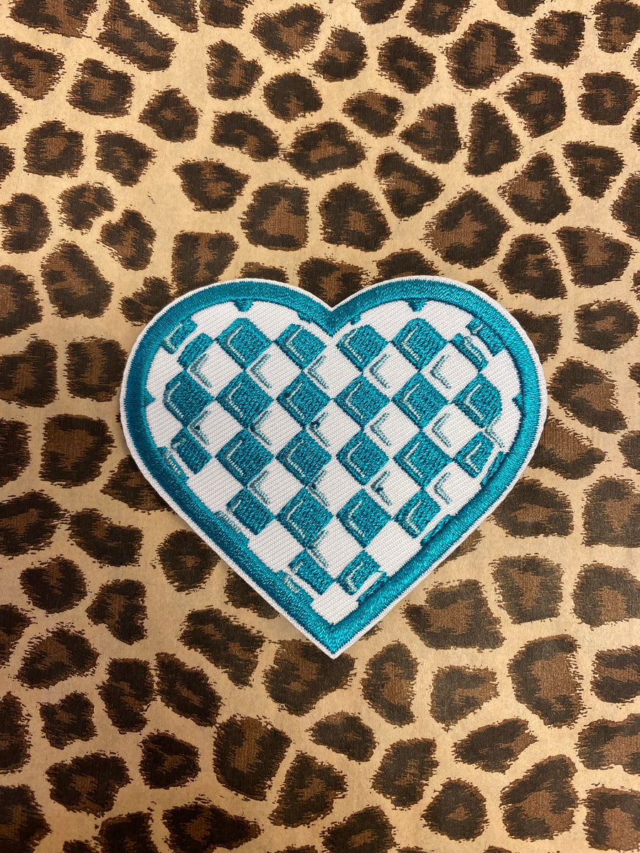 Checkered Aqua Heart Patch – Crystal Cross Cowgirl Boutique